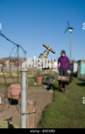 Allotment Water Butt and tap Stock Photo - Alamy