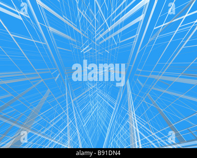 Matrix of abstract geometry with blue lines and dots waving and ...