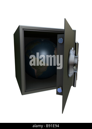 Earth Globe with bank vault. Security and protection concept, 3D ...