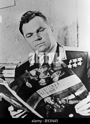 Hero of the Soviet Union Air Force Marshal Sergei Rudenko speaks at a ...