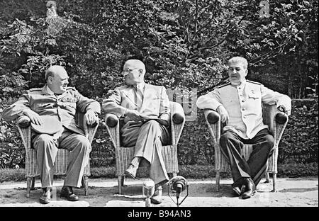 POTSDAM CONFERENCE July-August 1945. Sitting from left: Clement Attlee ...