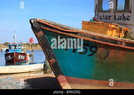 Rye harbour Old fishing boat moored on the Intertidal river banks of ...