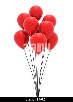 Red happy birthday air balloons on orange background scene. Horizontal ...