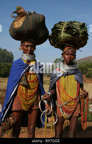 primitive Bondo (Bonda) tribal women wearing little more than bead ...