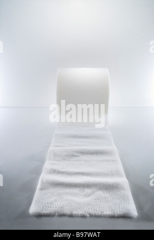 White toilet paper roll unrolling isolated on white with clipping path ...