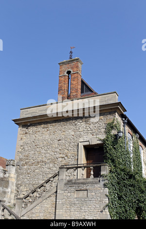 Ornate stone chimney stack on a brick building of Schloss Cecilienhof ...