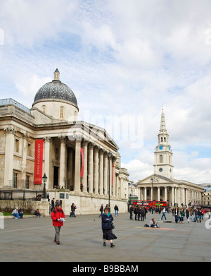National Gallery, Trafalgar Square, London, historic Victorian view of ...