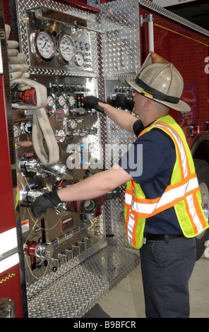 Fire truck pump panel Stock Photo - Alamy