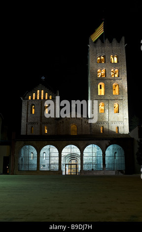 Night view of West Portal and bell tower of Monastery of Santa Maria in ...