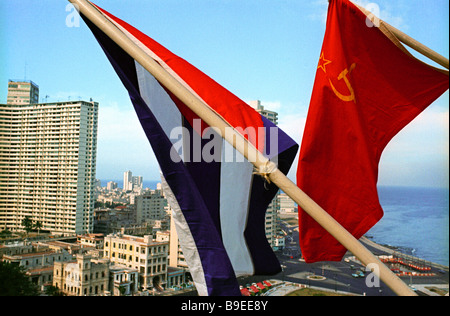 Soviet leader Leonid Brezhnev and his Cuban counterpart Fidel Castro at ...