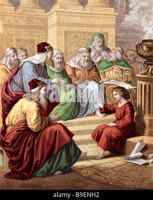 Jesus teaching in the temple, New Testament, steel engraving 1853 ...