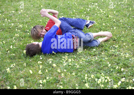 11-13 years fight meadow boys people children two childhood friends ...