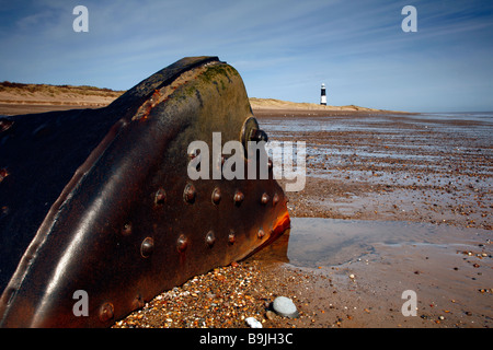 Rusty old ships boiler on Barnaby's sand Marsh near Preesall Lancashire ...
