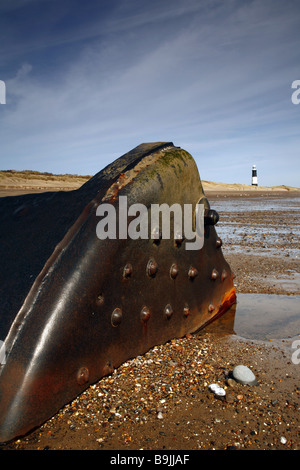Rusty old ships boiler on Barnaby's sand Marsh near Preesall Lancashire ...