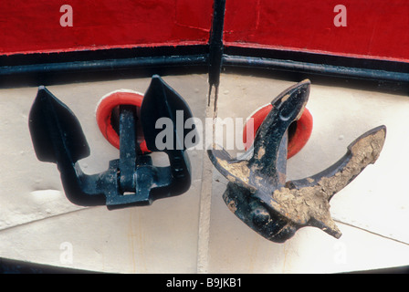 Anchors drawn into the hawse pipes on the ship in greece Stock Photo ...