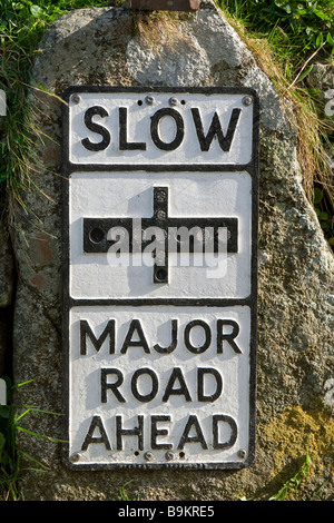 Slow Major Road Ahead Road Sign -1 Stock Photo - Alamy