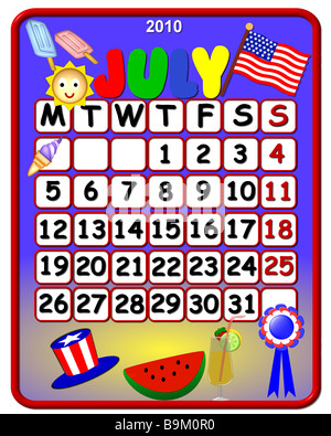 2010 July Calendar Stock Photo - Alamy