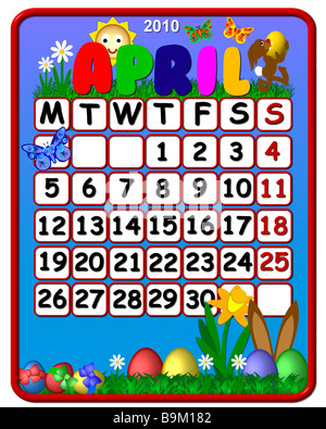 2010 April Calendar Stock Photo - Alamy