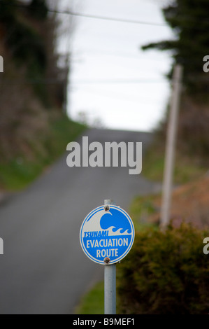 Warning sign with evacuation route for tsunamis, green and white design ...