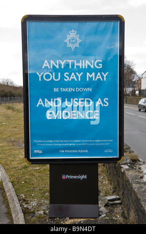 Advertising billboard for police neighbourhood crime campaign at Blaina ...