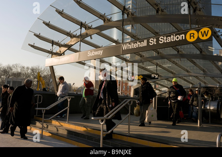 A subway trains at the South Ferry station, the last stop on the IRT ...