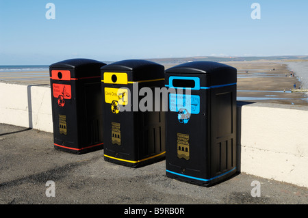 Recycling bins on the seafront of Westward Ho!, Devon, England Stock ...