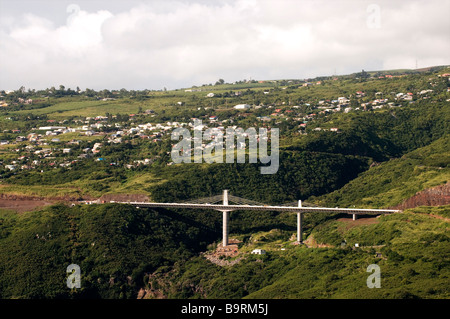 Reunion Island, aerial view of the construction site of the new divided ...