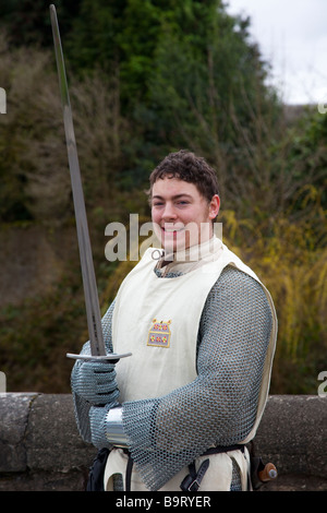 Helmeted medieval 13th - 16th century swordsman; Armed Costumed ...