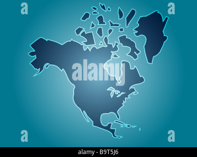 Map of the North American continent, USA Canada Mexico Stock Photo - Alamy