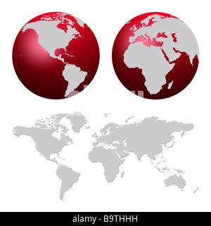 Red world map on white wall background. 3D illustration Stock Photo - Alamy