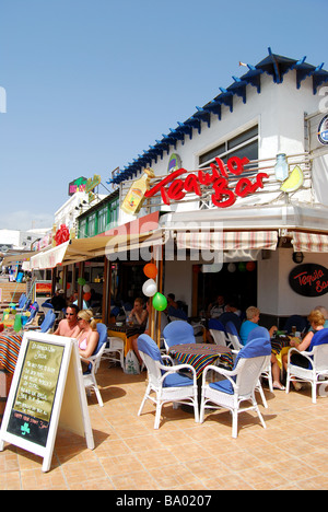 Promenade bars, Puerto del Carmen, Lanzarote, Canary Islands, Spain ...
