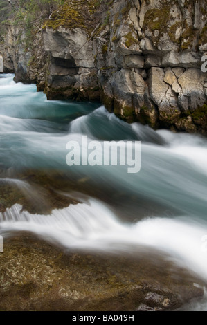 The Maligne River running through Maligne Canyon Jasper National Park ...
