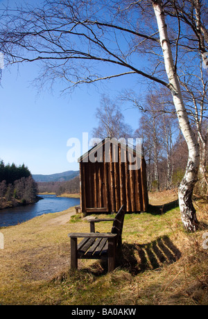 Salmon fisher's wooden bothy refuge shelter, hut, house, riverside ...