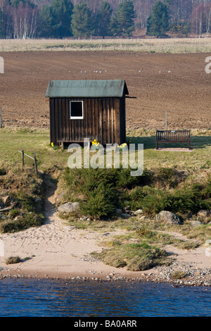 Salmon fisher's wooden bothy refuge shelter, hut, house, riverside ...