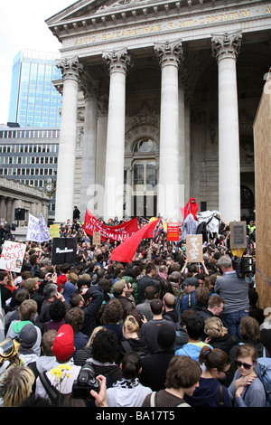 G20 demonstration in London UK, the protest group Space Hijackers drive ...
