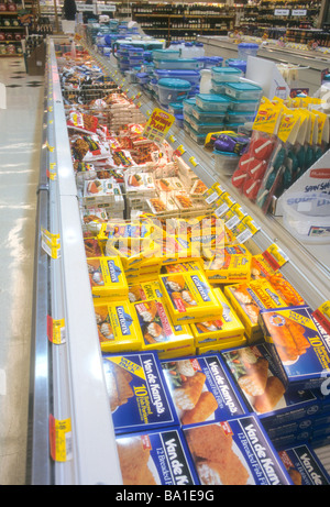 Fresh fish at the market in the freezer. Fresh fish on ice at the ...