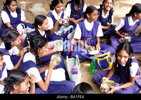 Indian school children having lunch Andhra Pradesh South India Stock ...