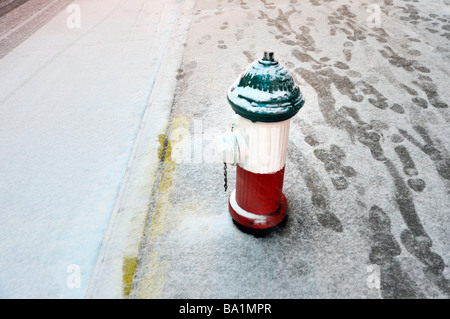 Red fire hydrant with snow flag, Vail, Colorado Stock Photo - Alamy