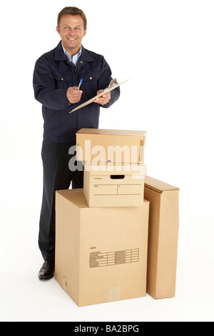 Courier delivering parcels Stock Photo - Alamy