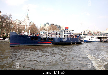 The Tattershall Castle pub-boat moored on the Thames embankment in ...