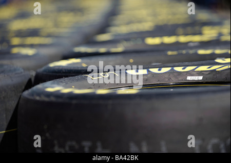 Stacks of Goodyear NASCAR racing tires at the 3M Performance 400 at ...