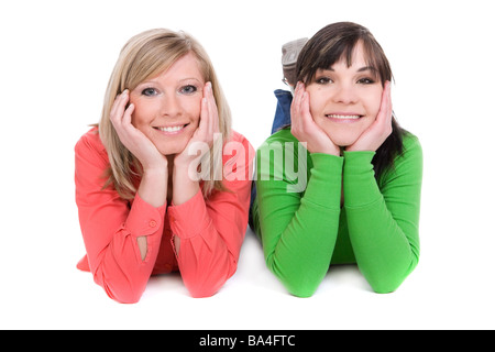 two crazy women in friendship over white background Stock Photo - Alamy