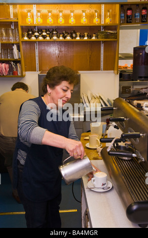 Maria Carpanini making coffee in Carpaninis Cardiff Arms Cafe in ...