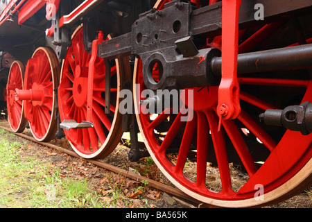Steam engine steel wheels and propulsion mechanism Stock Photo - Alamy