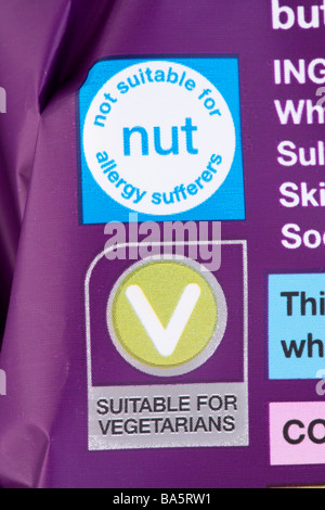 Allergy warning label on food package Stock Photo - Alamy