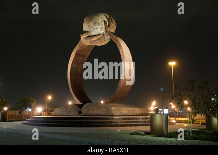 Huge monument ring with Pearl statue at night, Doha Qatar Middle East ...