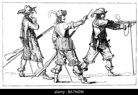 military, France, infantry, musketeers, loading and firing, second half ...