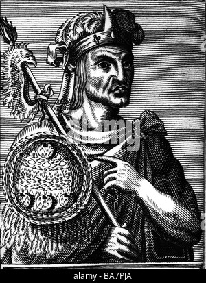 Moctezuma II, circa 1466 - 1520, Aztec emperor, half length, engraving ...