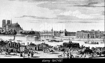Historical cityscape, Notre-Dame de Paris, Paris; France, 17th Century ...