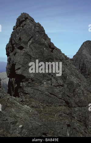 Climbers on the Basteir Tooth, viewed from Sgurr a' Bhasteir. Isle of ...
